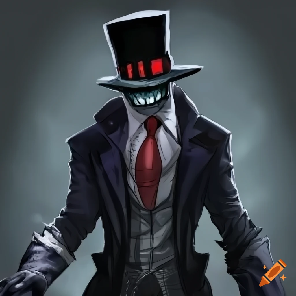 Image of a menacing black-clad villain with sharp teeth on Craiyon