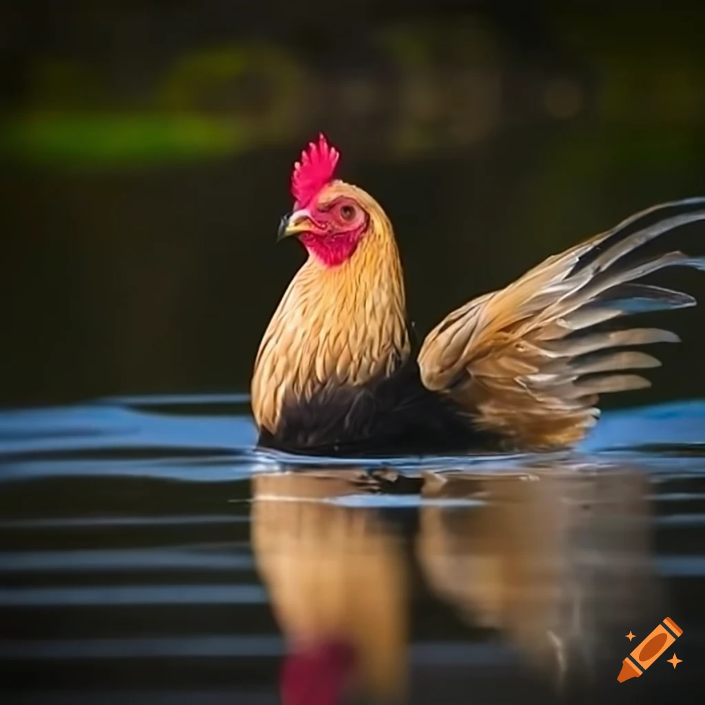 A chicken swimming in water