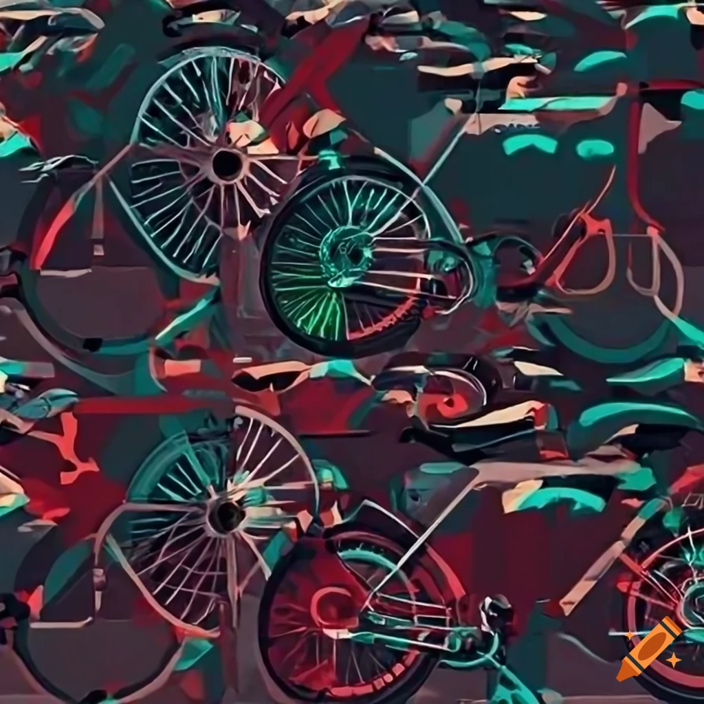 Geometrical bike pattern with bike lanes and bike parts on Craiyon