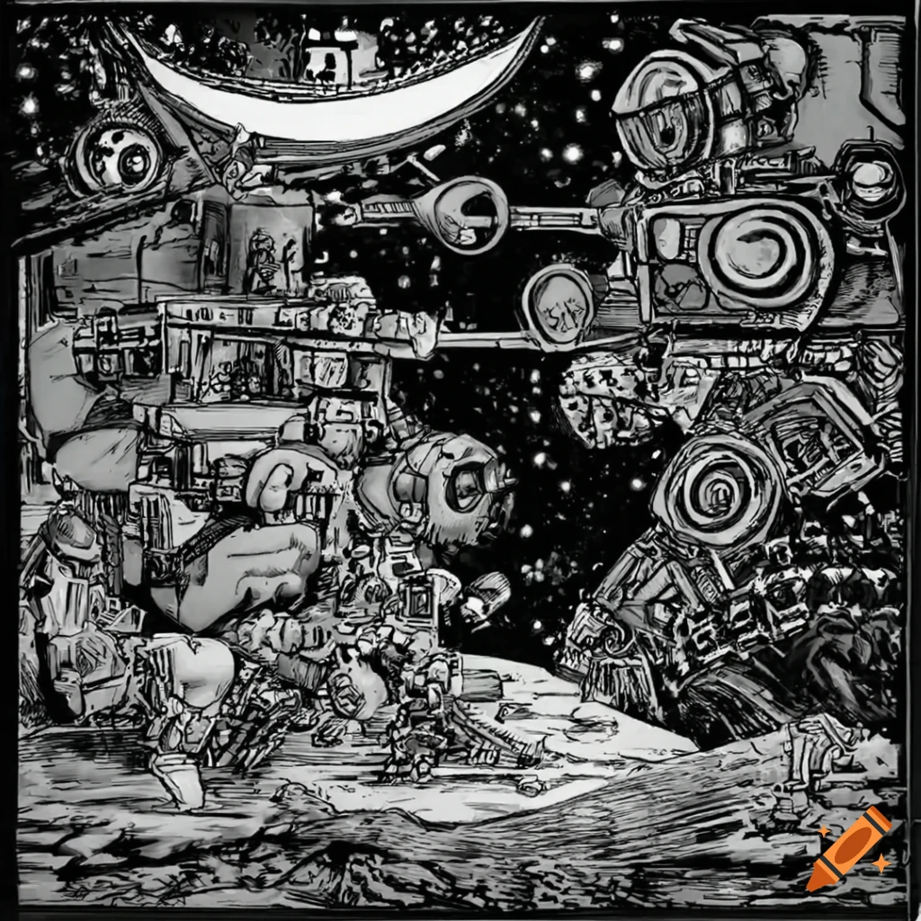 Cartoon battle on the moon with tanks and lasers on Craiyon