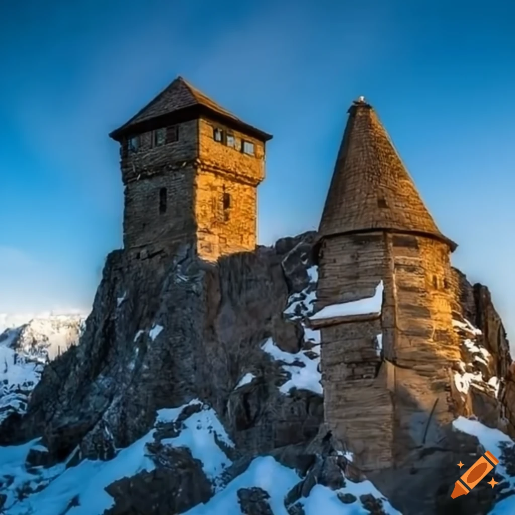 Watchtower on snowy mountain peak