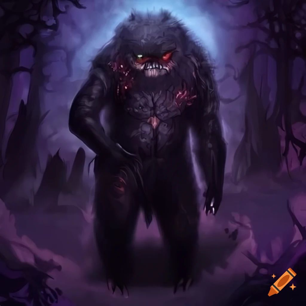 Detailed character design of a mystical anime bear monster on Craiyon