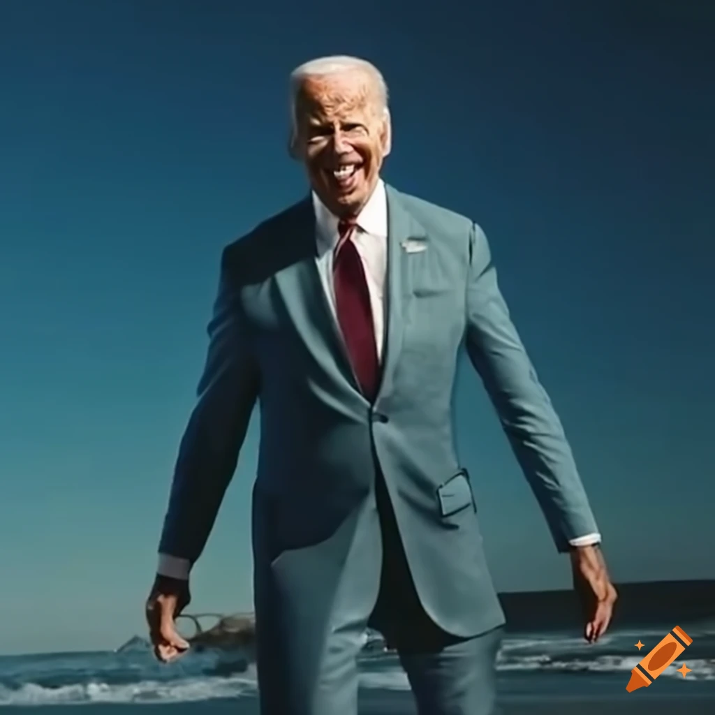 Satirical image of Joe Biden shouting at the ocean on Craiyon