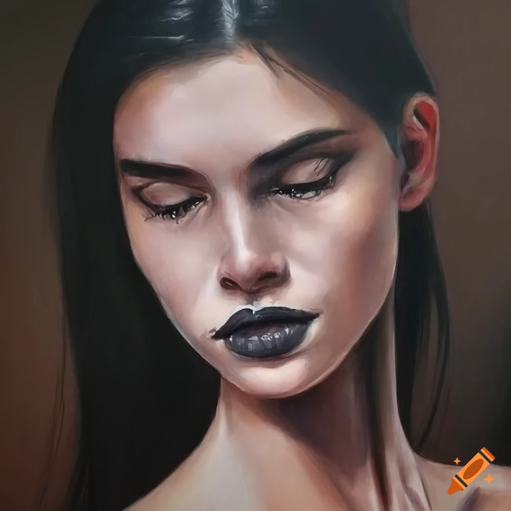 Realistic sketch of a young woman lost in thoughts