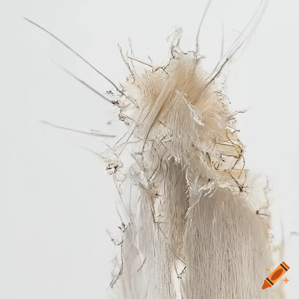 Closeup of frayed asbestos tuft on white background on Craiyon