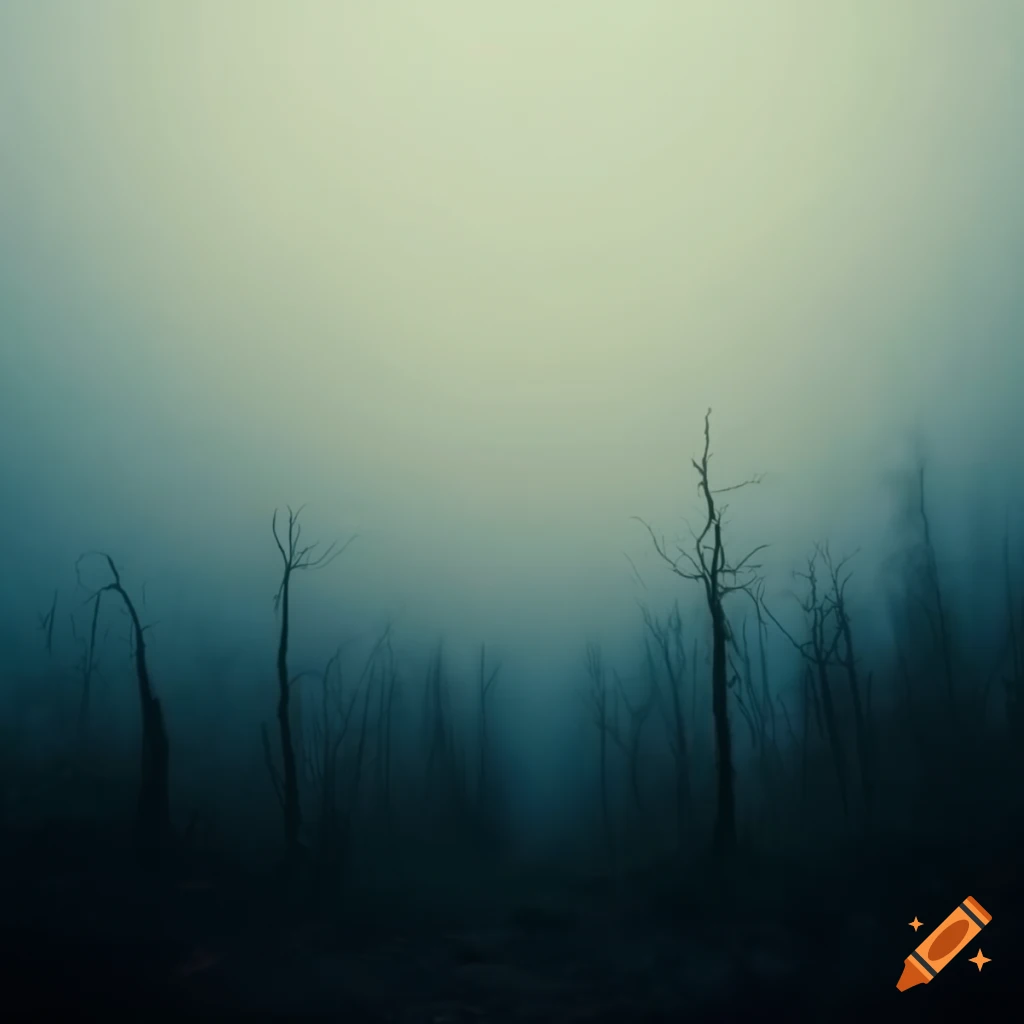 Brutalist building in foggy wooded riverside area next to river on Craiyon