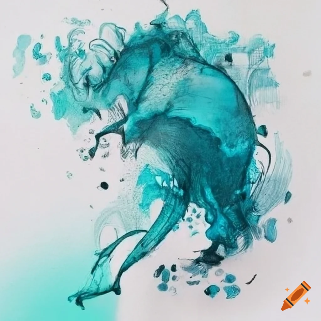 Turquoise ink drawing of an abstract animal on Craiyon