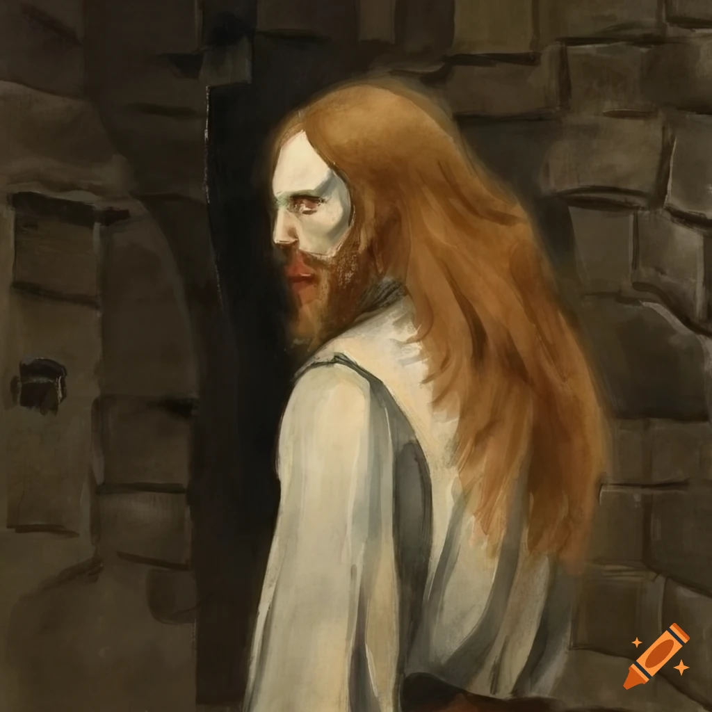 Watercolor pencil artwork of a man in medieval attire on Craiyon