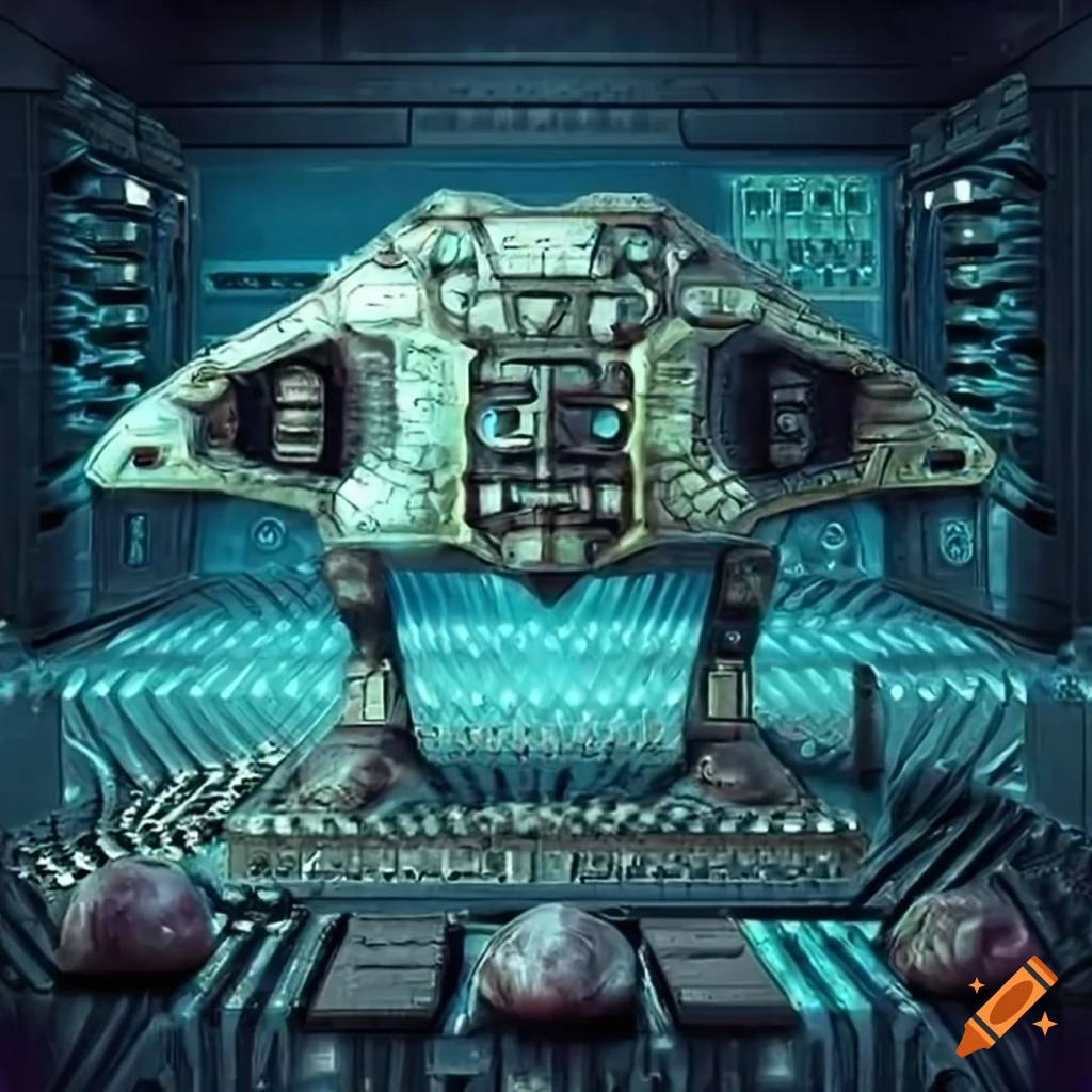 Surreal image of alien machines and spaceship on Craiyon