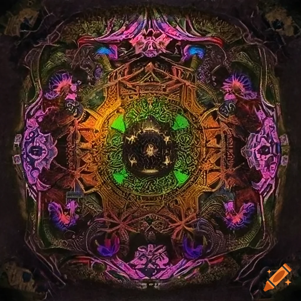 Formless mass of eyes, gears, and runic symbols representing a deity of ...