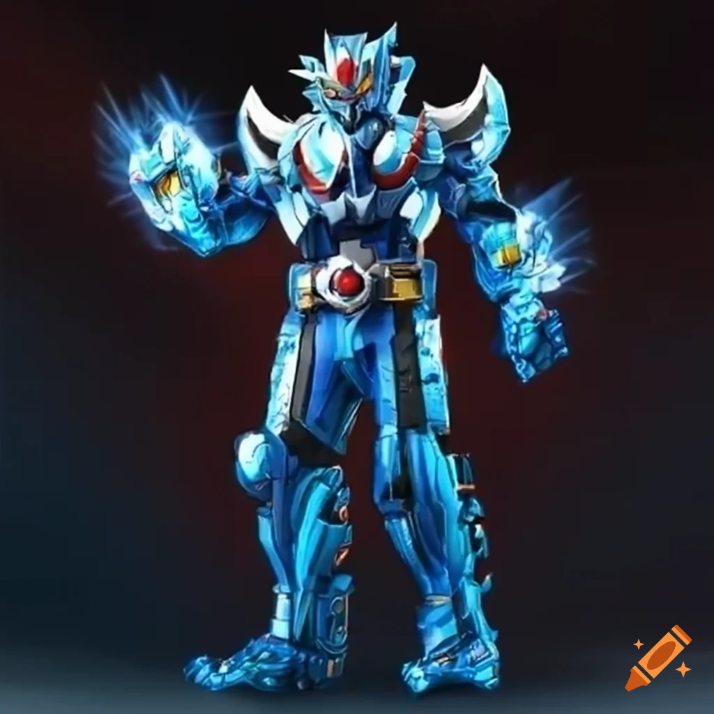 Blue lion themed kamen rider blades megazord on Craiyon