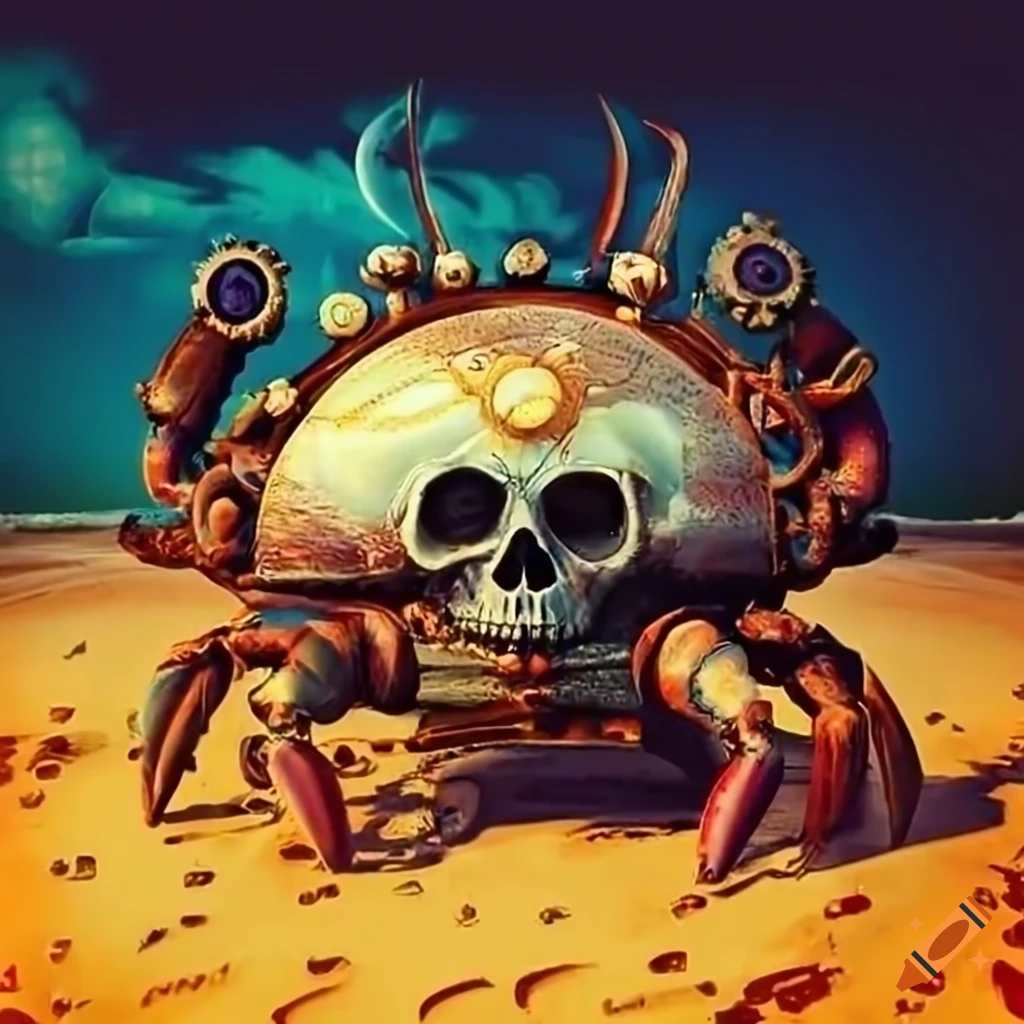 Steampunk crab machines on the beach with surreal elements on Craiyon