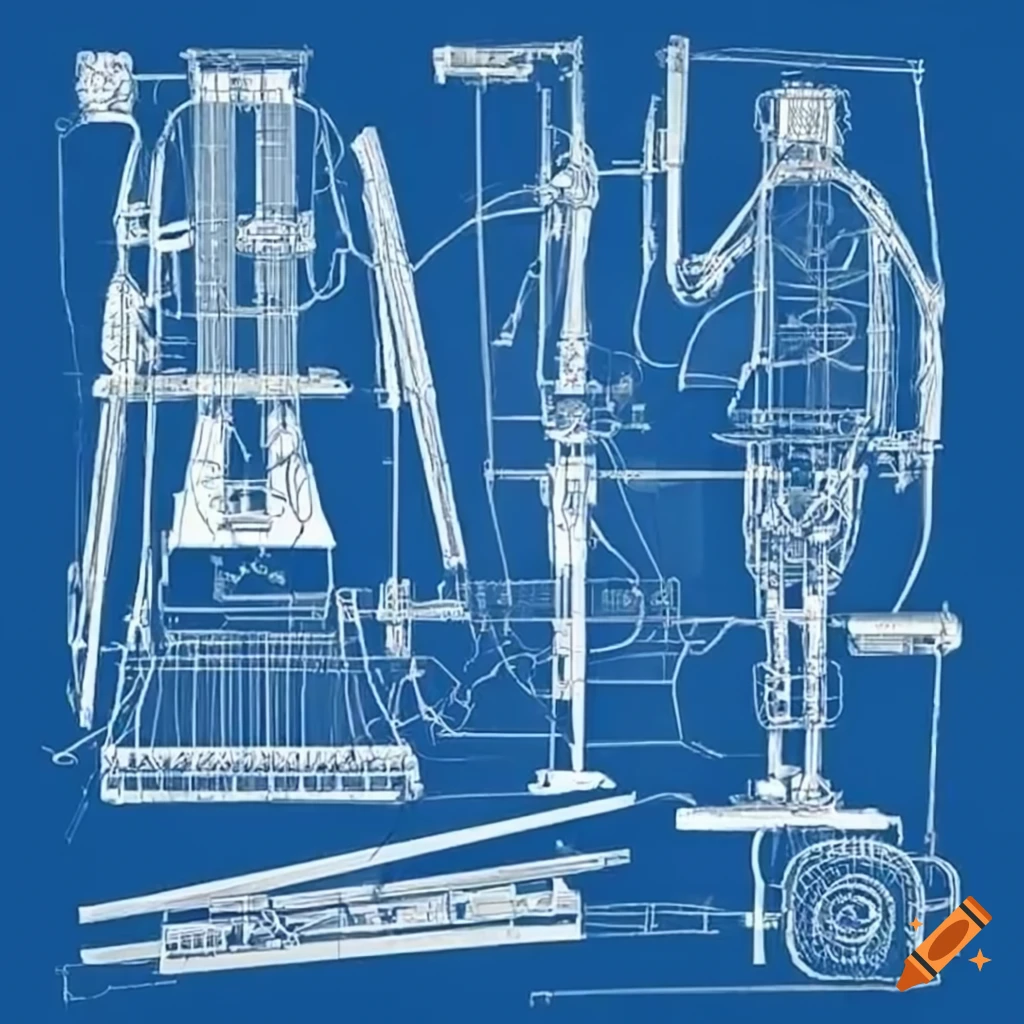 Detailed engineering blueprint of an animatronic musician on Craiyon