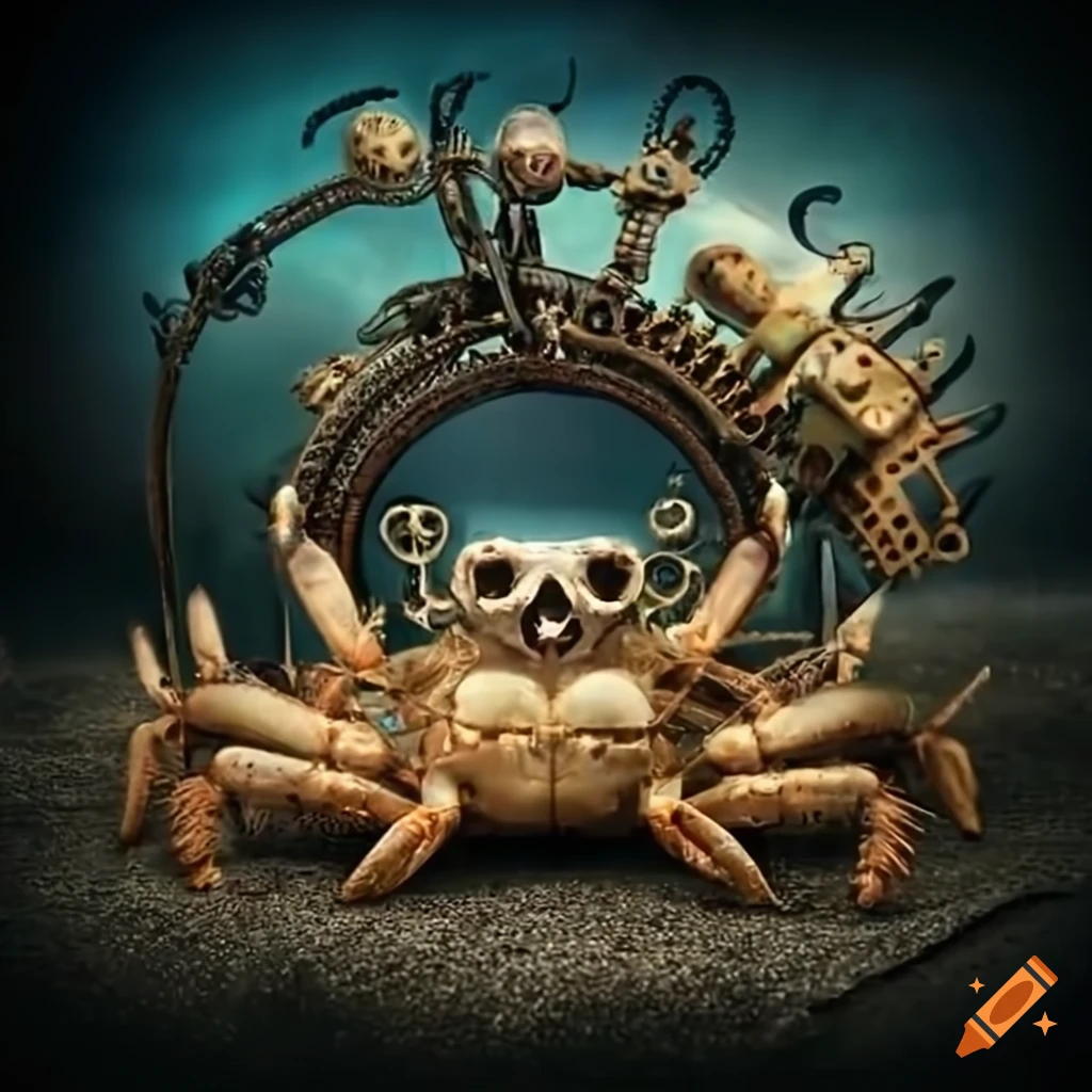Surreal steampunk crabs on the beach on Craiyon