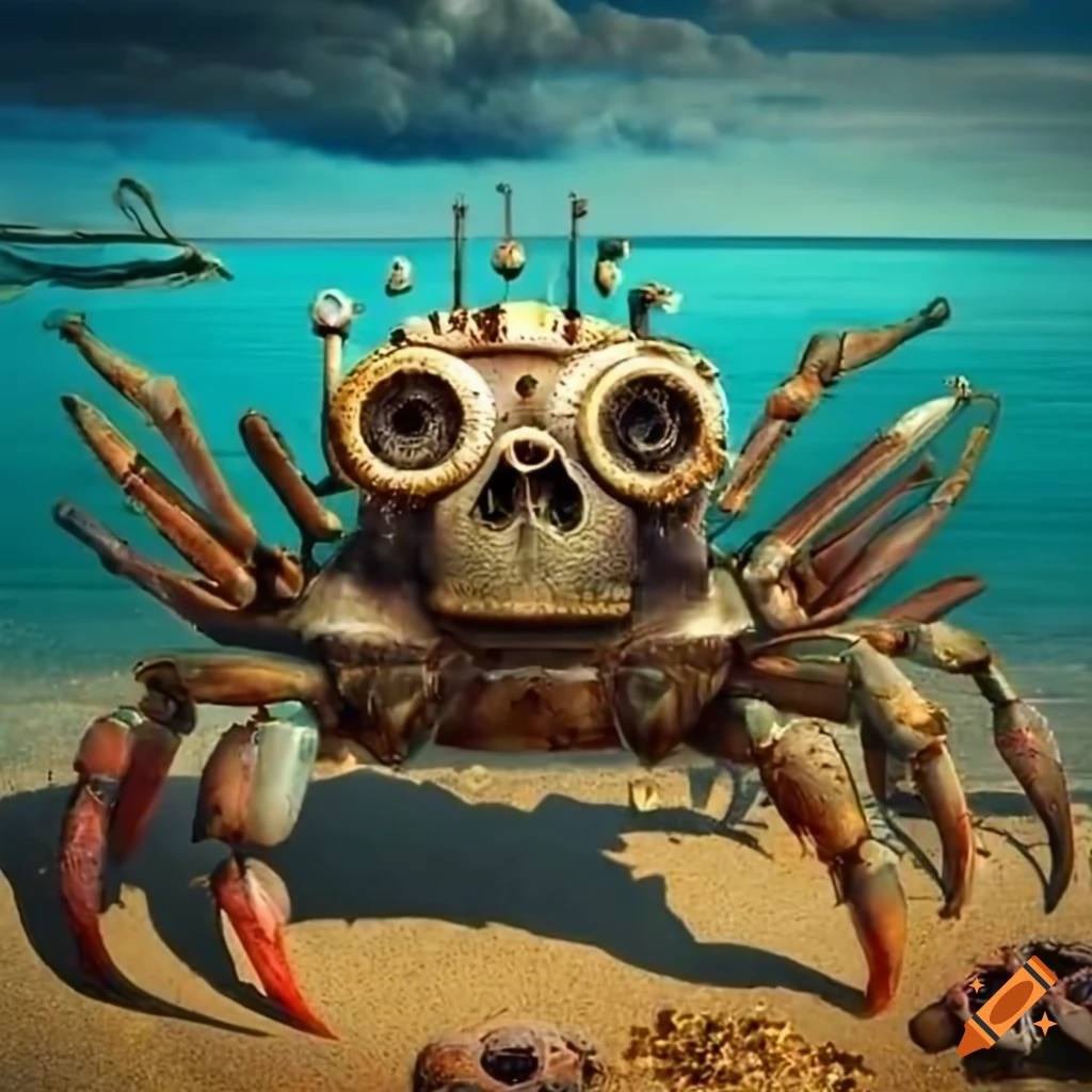 Crab with headset and googly eyes on Craiyon
