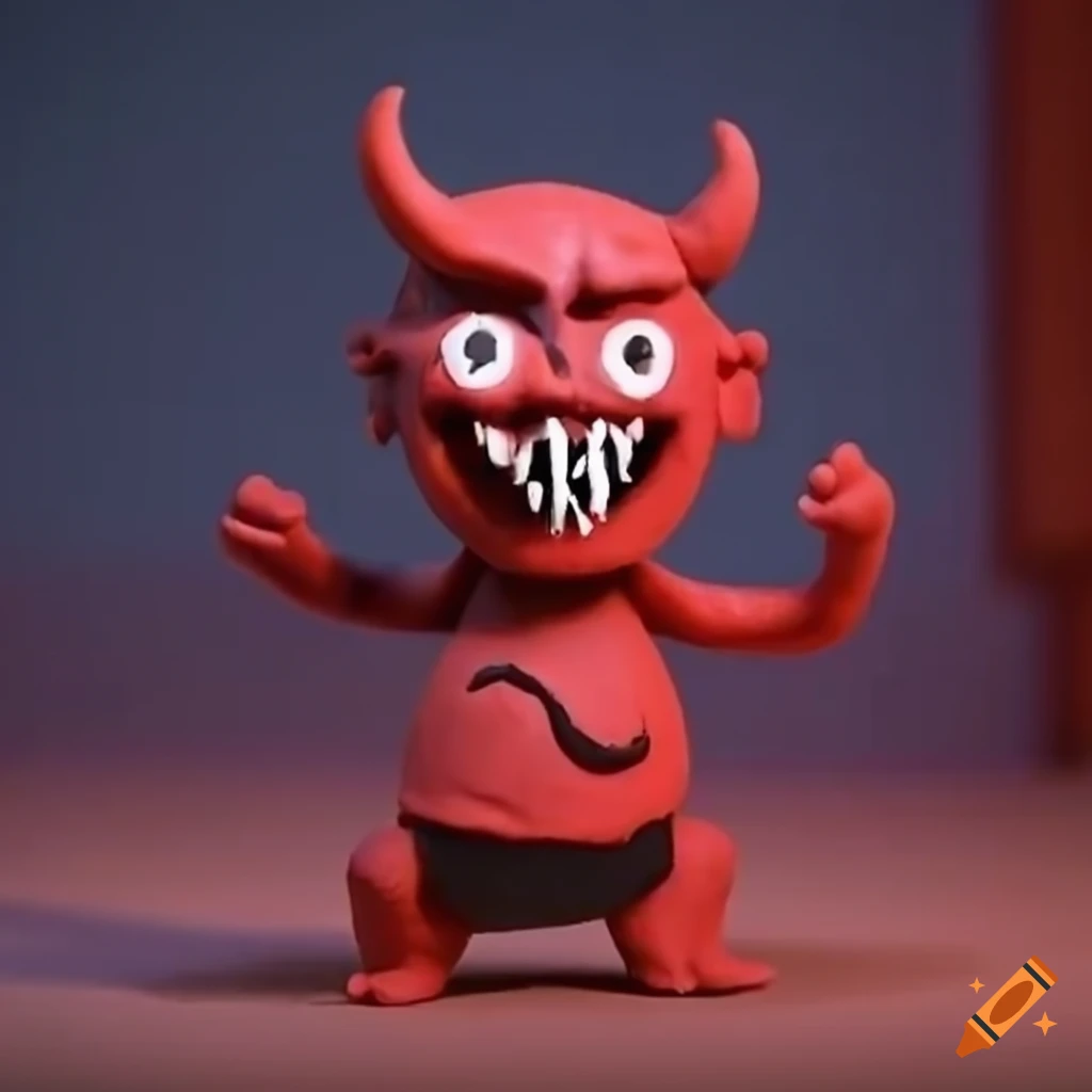 Floating devil mask in claymation style on Craiyon