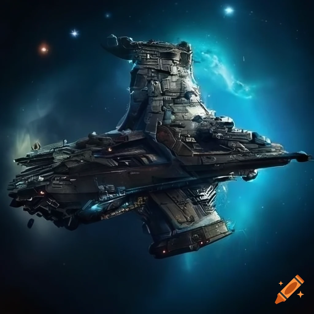 Detailed spaceship in a space nebula on Craiyon