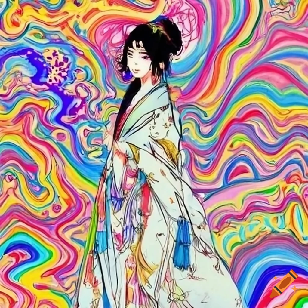 Manga ink sketch of an adorable japanese woman in white apparel with a ...