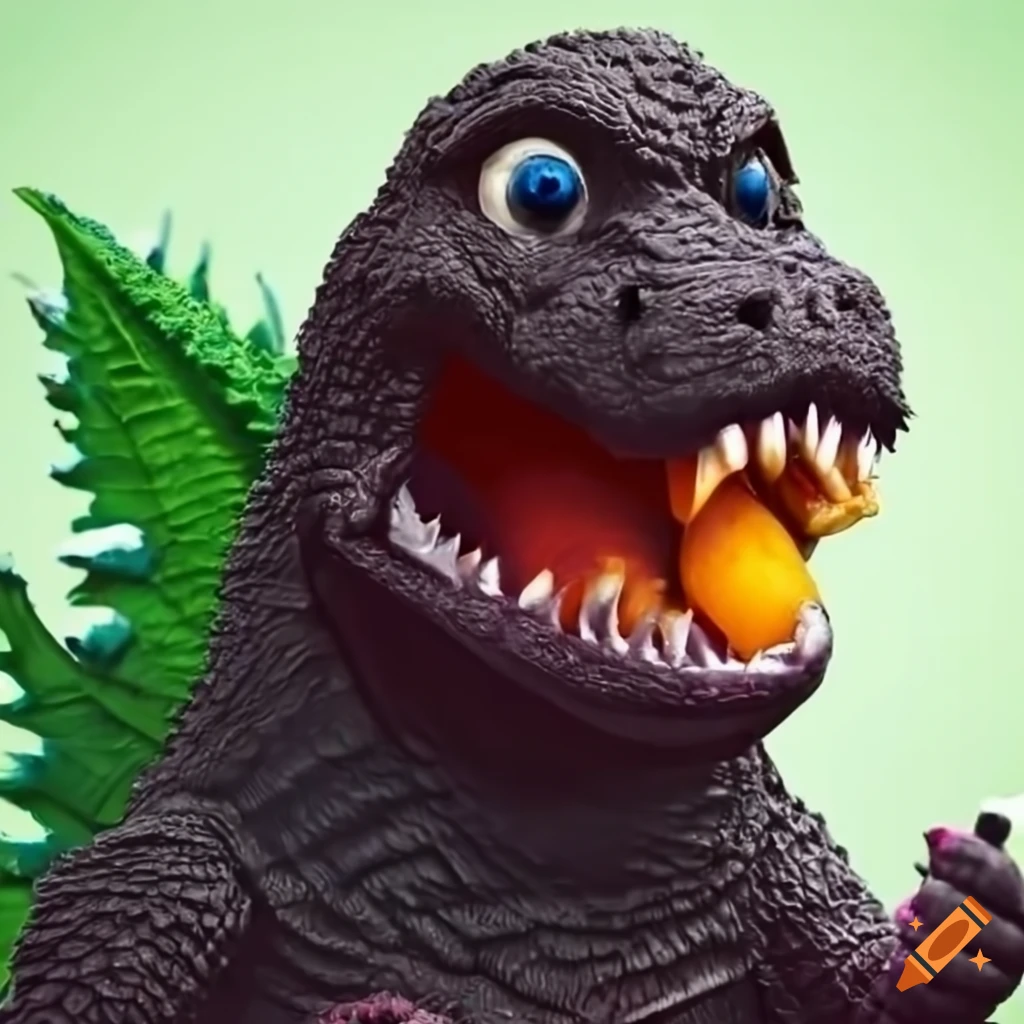 Friendly godzilla with a raspberry body