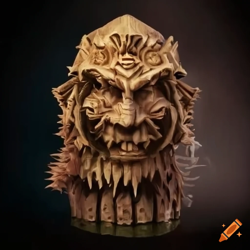 Intricate carving of a zelda game boss in a labyrinth garden on Craiyon