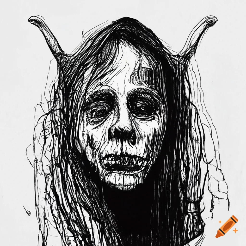 Black and white ink sketch of a dark metalhead