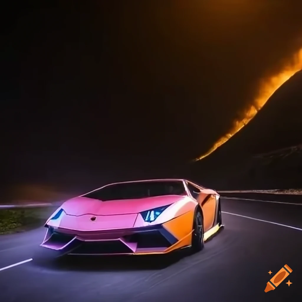 Night drive on foggy autobahn with lamborghini aventador