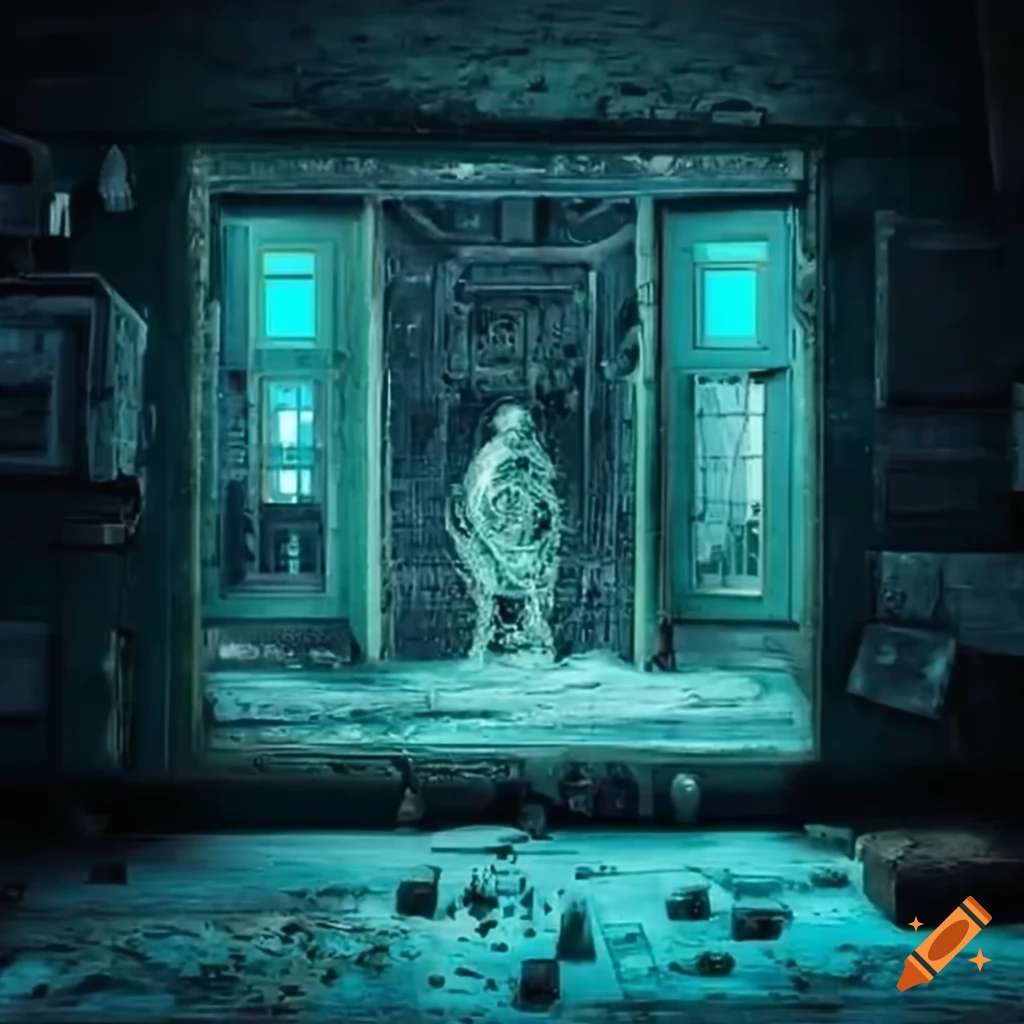 Surreal artwork of aliens inside a dirty spaceship on Craiyon