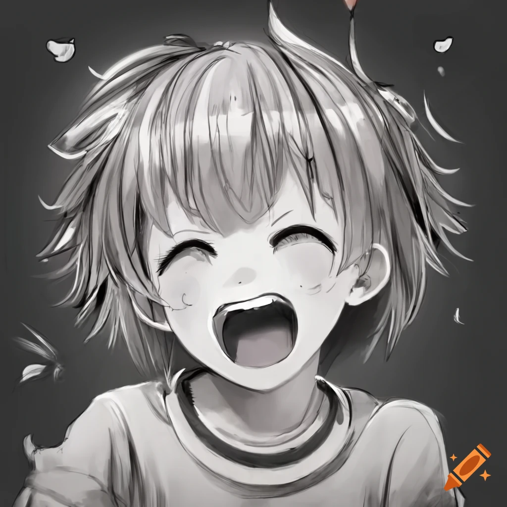 Cute anime kid laughing uncontrollably on Craiyon