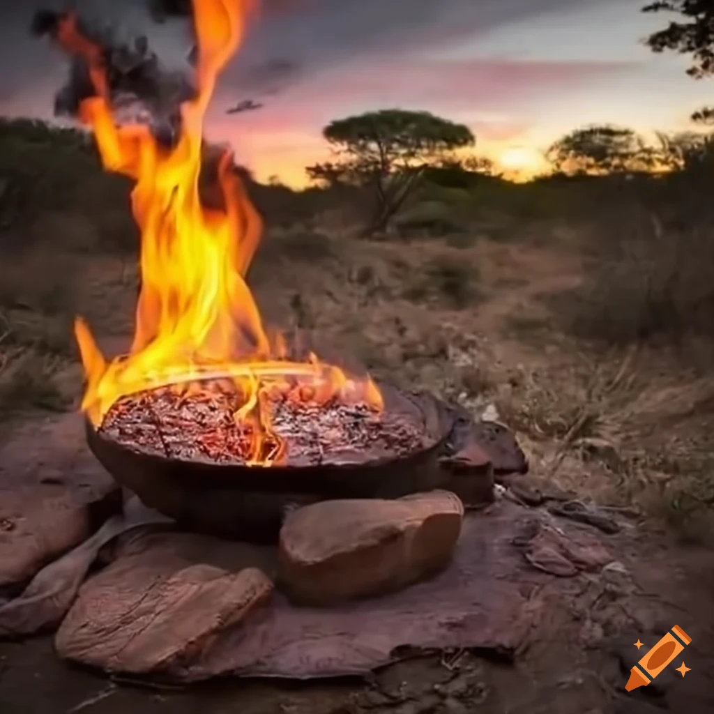 Fire pit in the south african bushveld on Craiyon