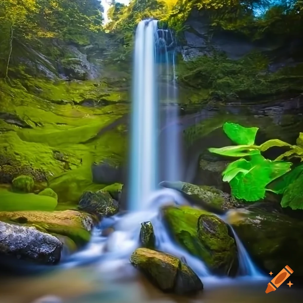 Exotic waterfall in a scenic environment on Craiyon