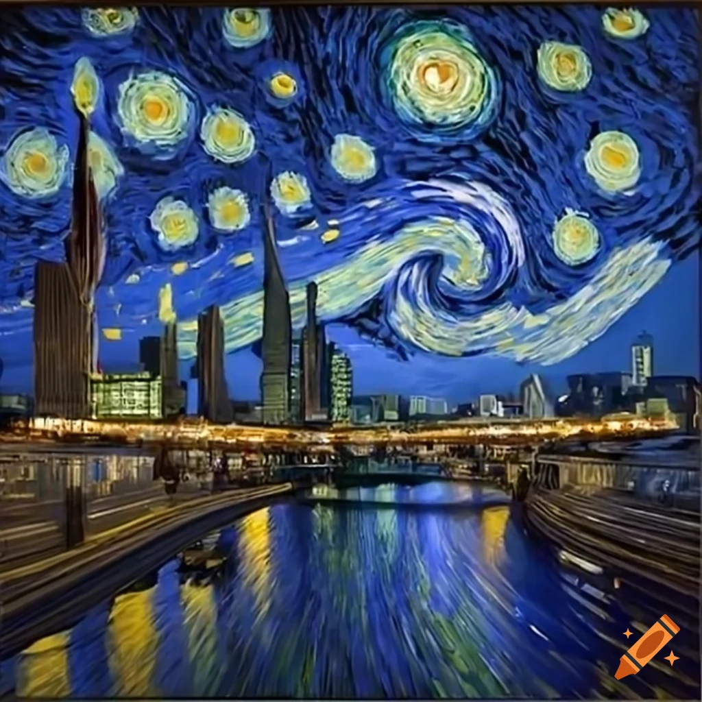 Futuristic reinterpretation of Van Gogh's Starry Night on Craiyon