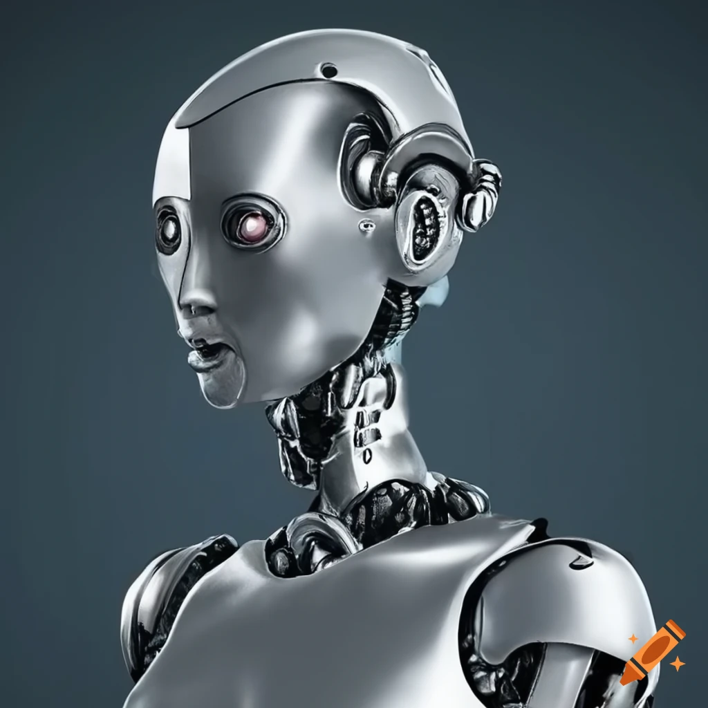 Haunting metallic humanoid robot facing forward on Craiyon