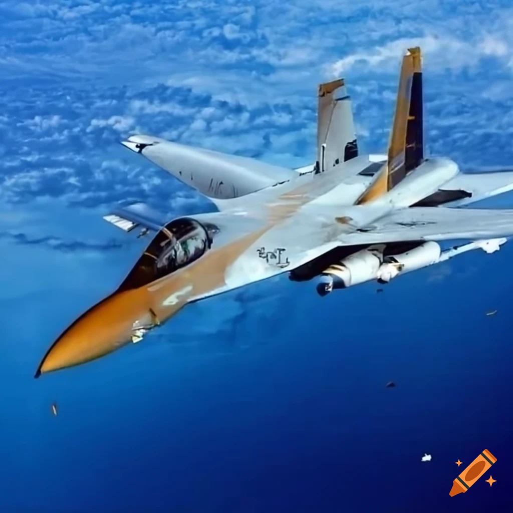 Sunset flight of an f-14 in the clouds