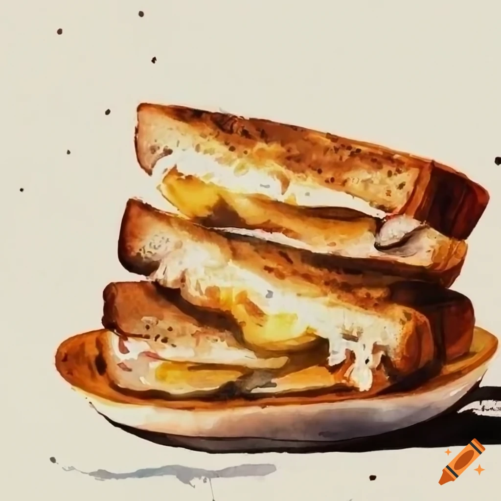 Watercolor painting of a French Onion Grilled Cheese Sandwich on Craiyon