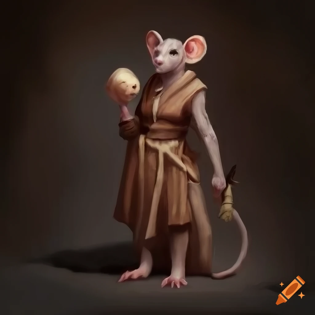 Semi-realistic illustration of a ratfolk in robes on Craiyon