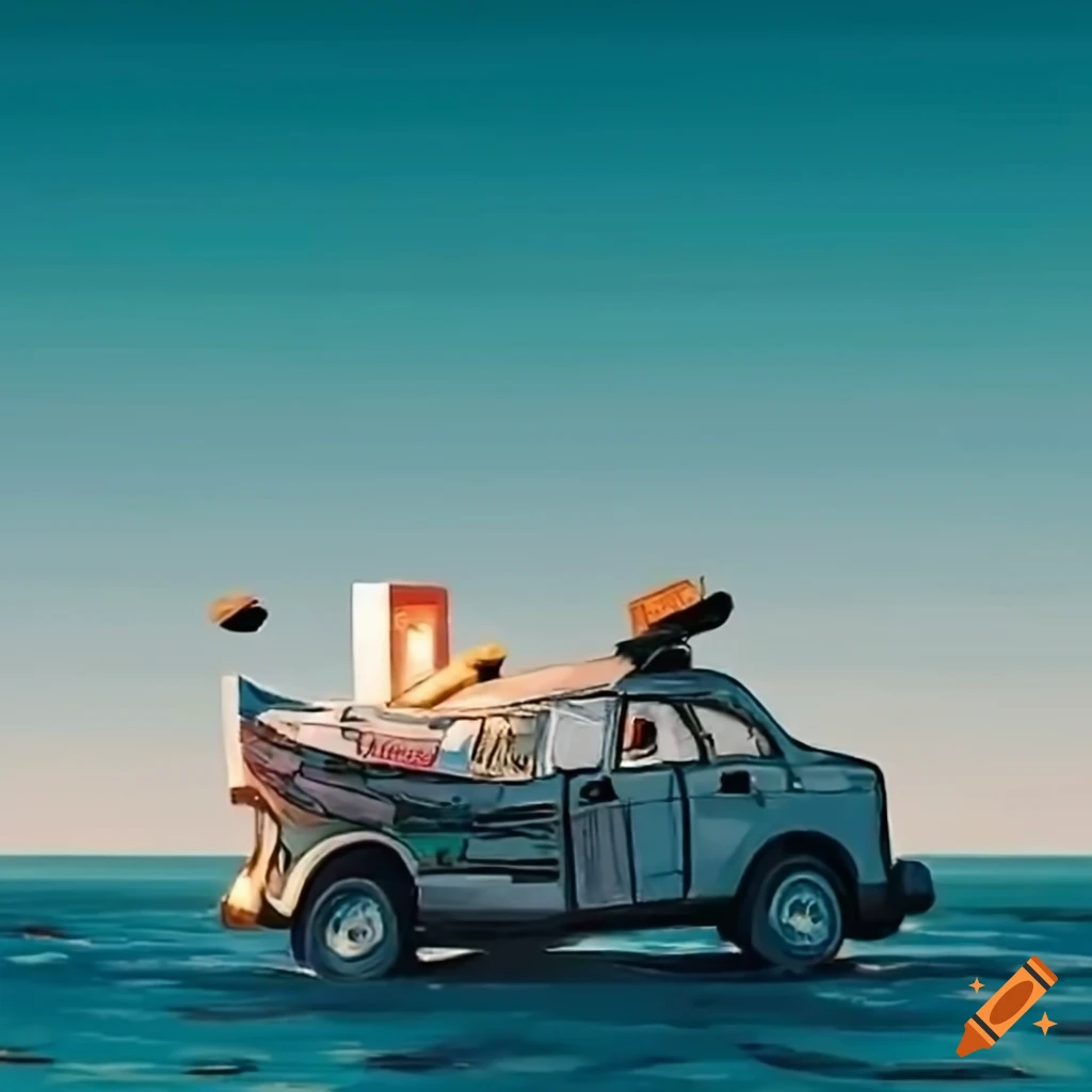 Retro-inspired image with newspaper taxis on the shore