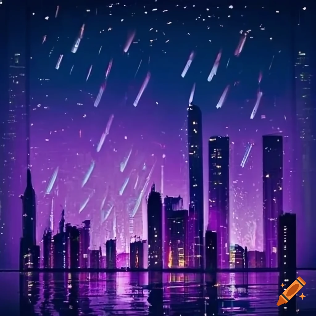 Rainy anime city background at night for phone on Craiyon