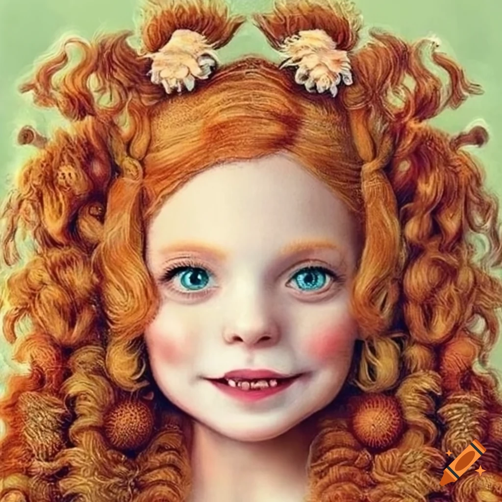 Illustration of cute ginger-haired girls with unique embellishments on ...