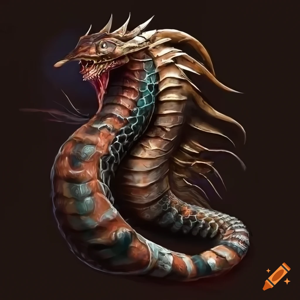 Image of a fantasy armored snake with multiple heads on Craiyon