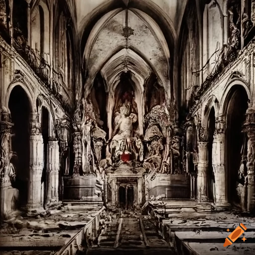 Artistic representation of Purgatory's labyrinthine halls on Craiyon