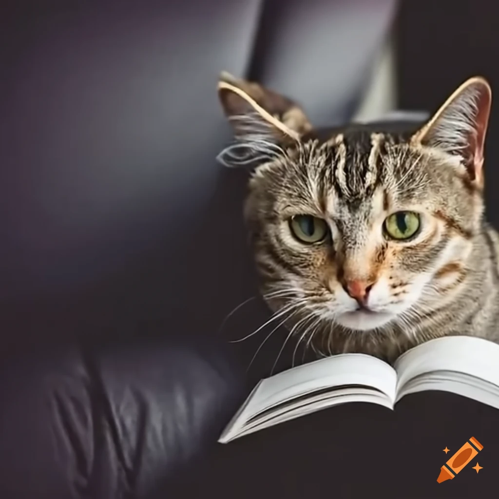 Cat reading a book and listening to music at the airport
