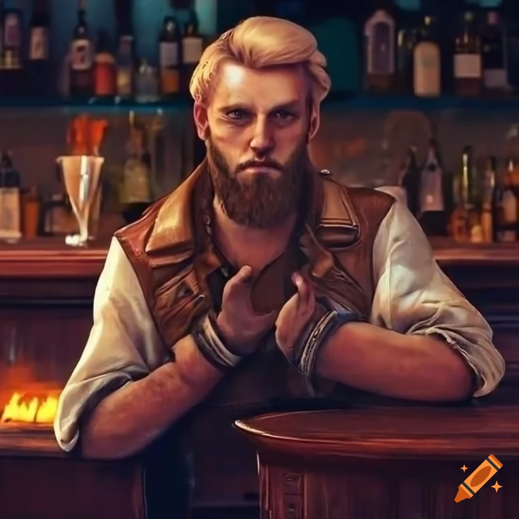 Roguish adventurer sitting at a bar on Craiyon