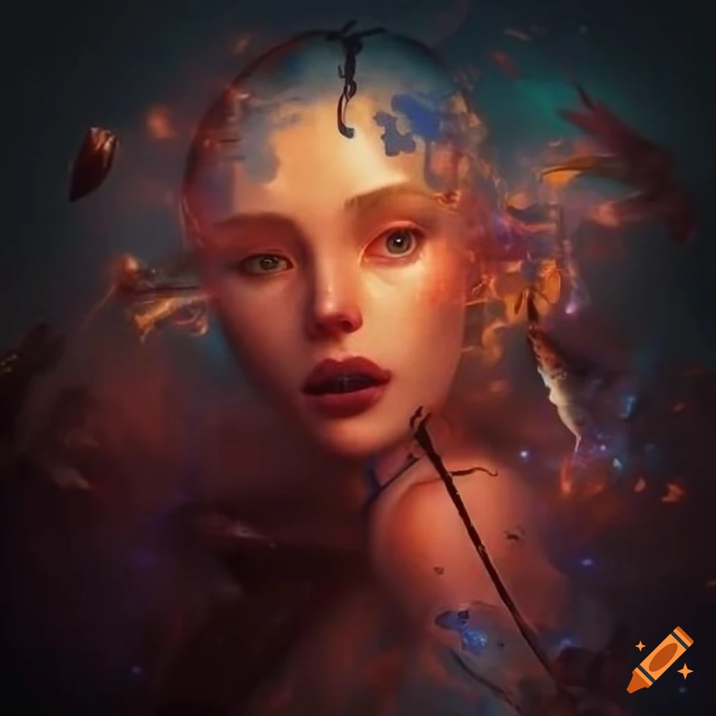 Stylized portrait of a mythical feminine being from ancient fantasy ...