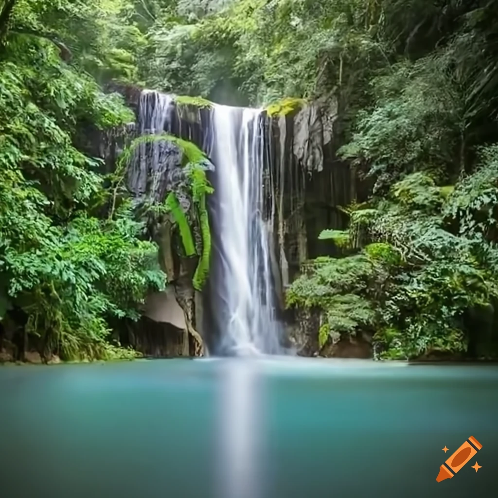 Exotic location with a magnificent waterfall on Craiyon