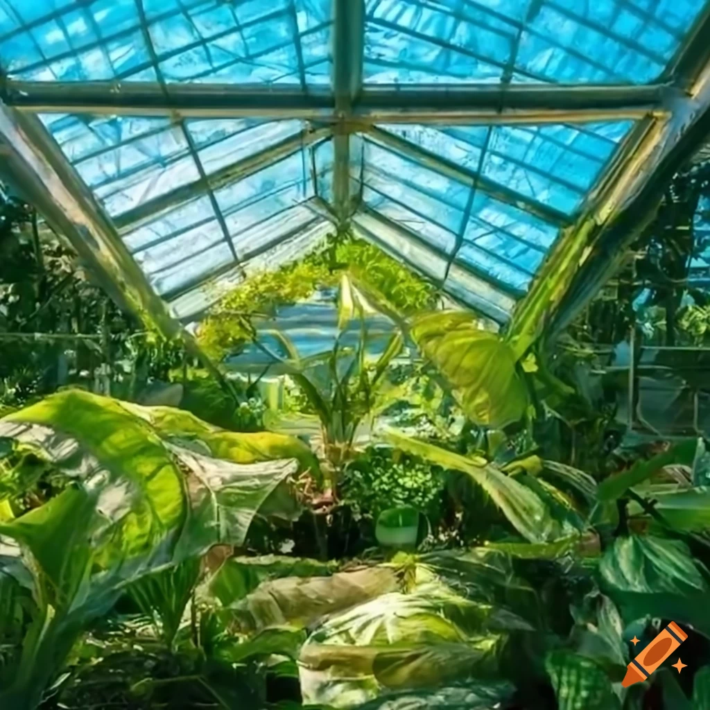 Bright greenhouse conservatory with plants on Craiyon