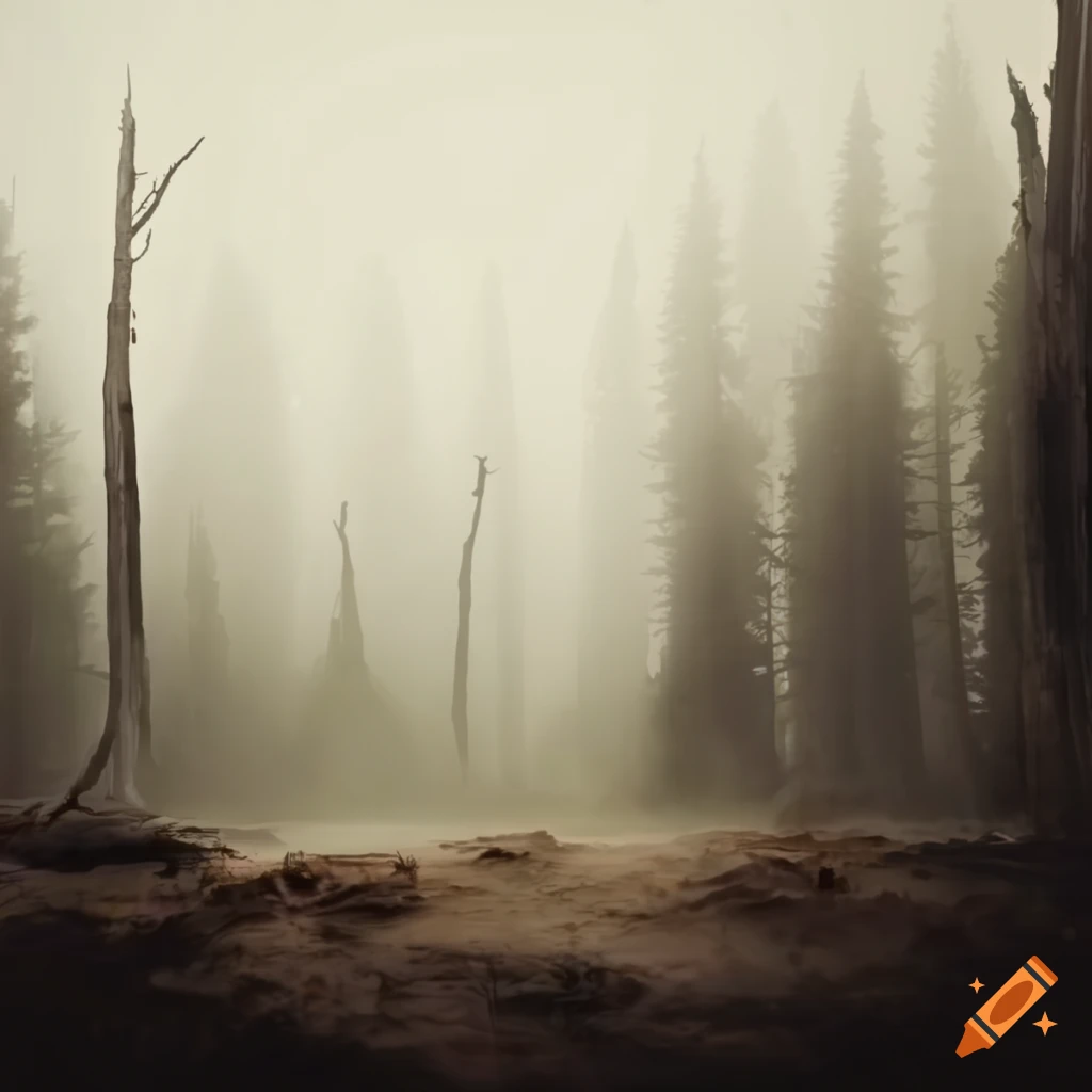 Post-apocalyptic abandoned desert with dead trees on Craiyon