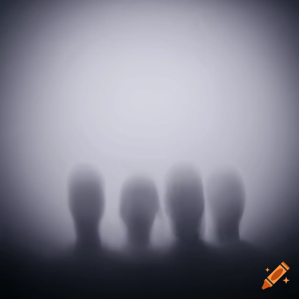 Abstract white faces moving in misty atmosphere on Craiyon