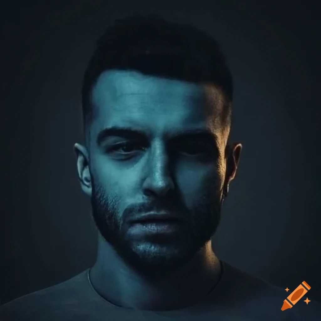 Portrait of a man with square head and street background on Craiyon