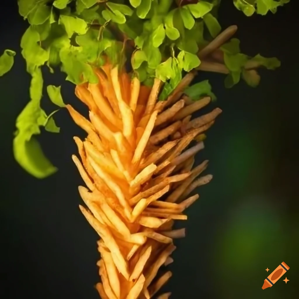 Surreal image of reaching out to a french fries tree on Craiyon