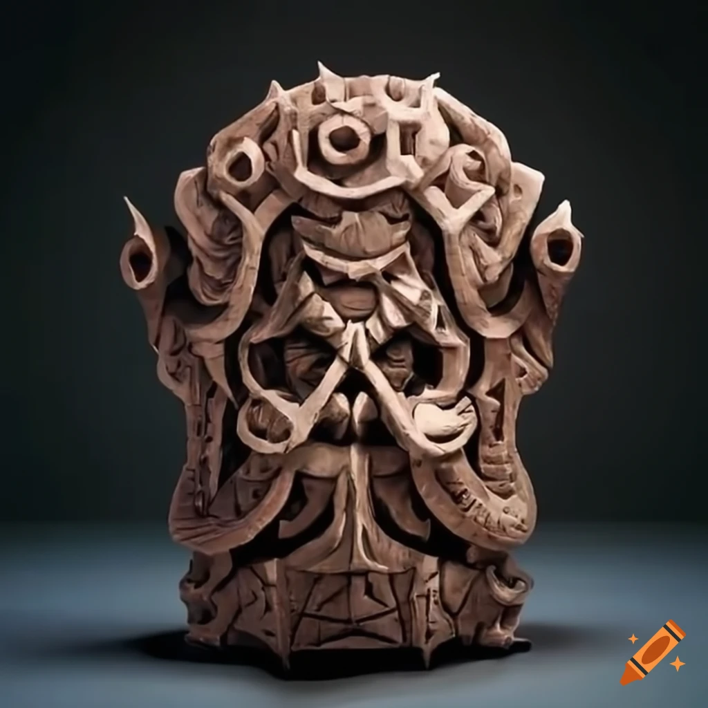 Intricate carving of a zelda game boss in a labyrinth on Craiyon